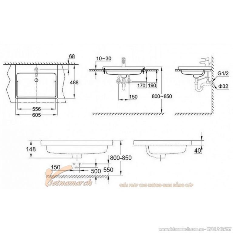 Kích thước lavabo thông dụng đến từ của một số thương hiệu nổi tiếng